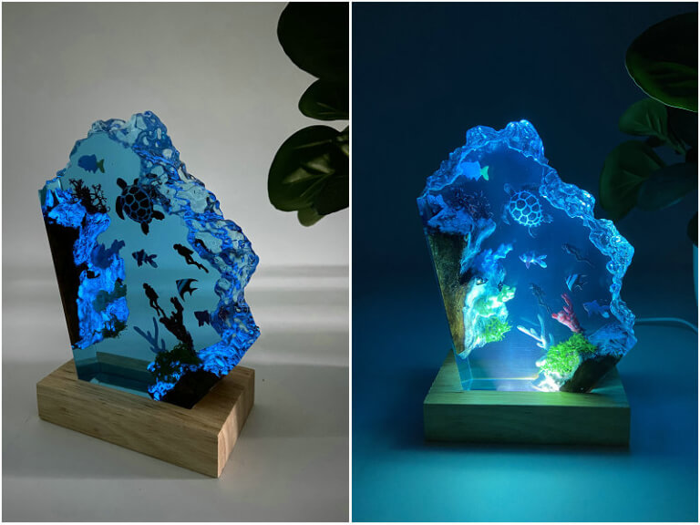 Gifts for Scuba Divers and Ocean Lovers | Resin Night Light | Wood ...